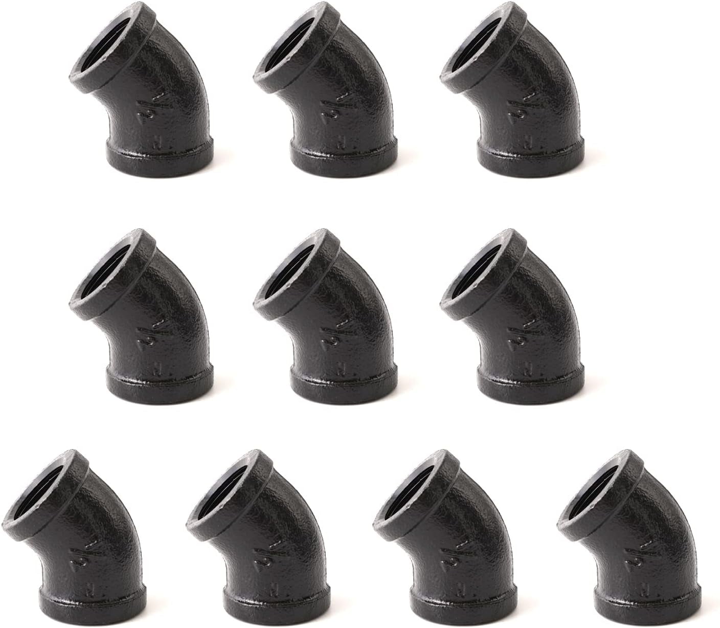 1/2" Black 45-degree elbow, YANTONG Female Threaded 45-degree Malleable ...