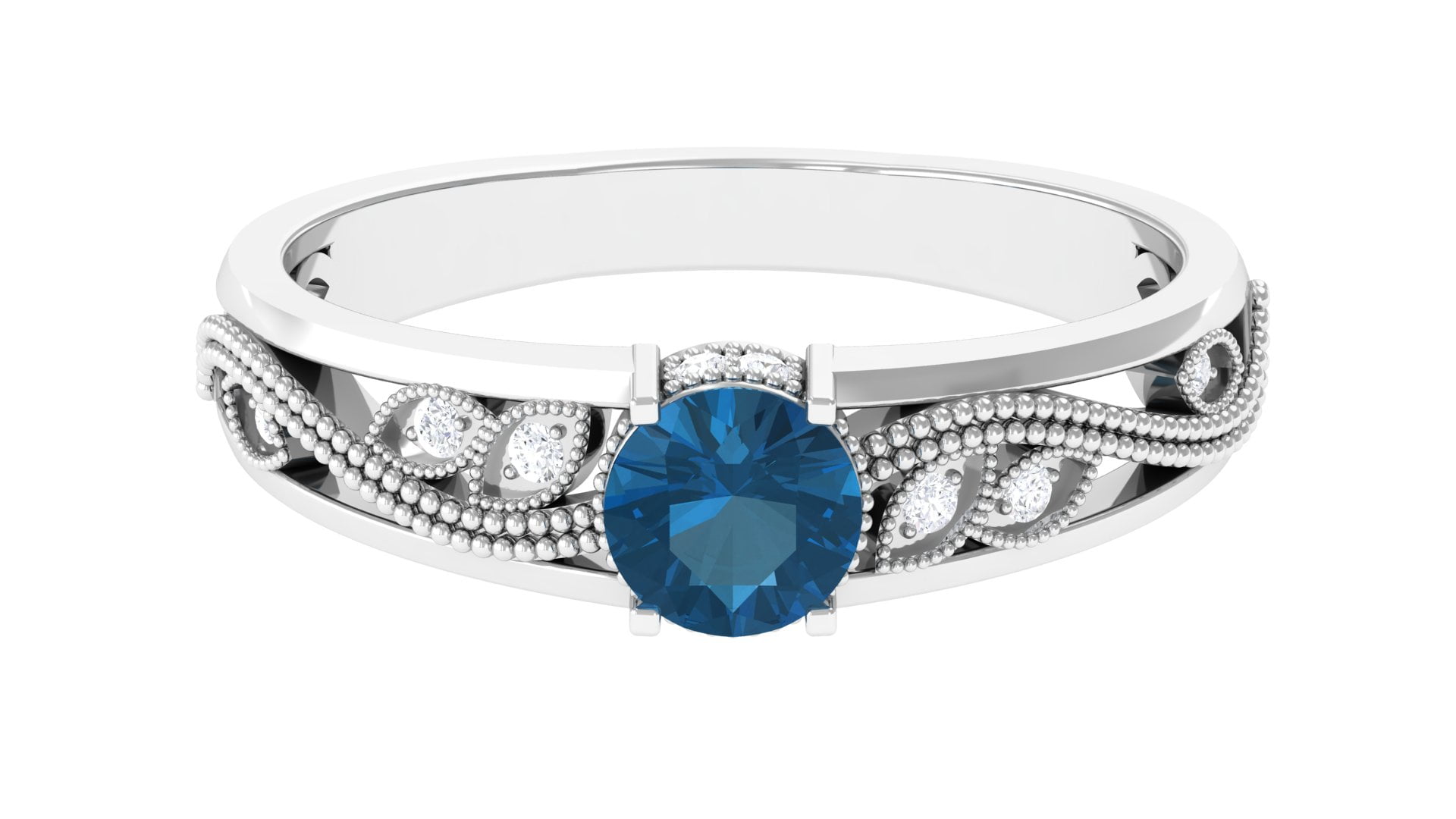 Rosec Jewels 1/2 CT London Blue Topaz and Diamond Anniversary Ring with Leaf Motif Detail for ...