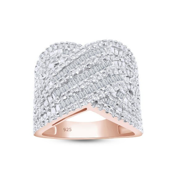 1/2 CT Round & Baguette Cut Natural White Diamond Crossover Band Ring ...