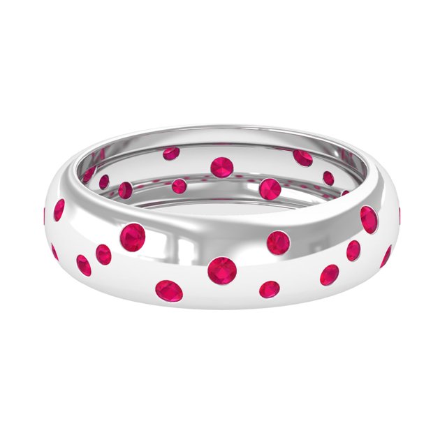 1/2 CT Ruby Unisex Scatter Band Ring in Gypsy Setting, 14K White Gold ...