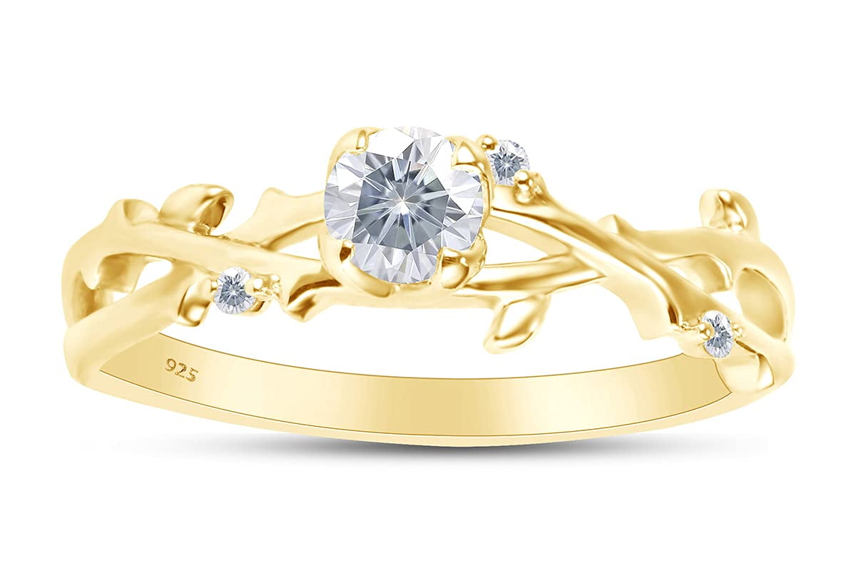 1/2 Carat Center Round Cut Moissanite Lab Created Diamond Twisted Leaf ...