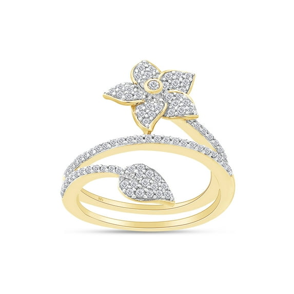 AFFY 1/2 Carat (Cttw) White Natural Diamond Flower Wrap Engagement Ring ...