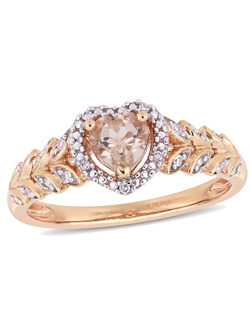 1/2 Carat (Ctw) Morganite Heart Promise Ring in 10K Rose Pink Gold with ...