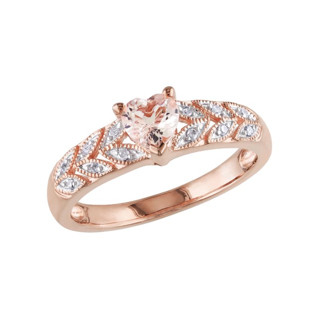 1/2 Carat (Ctw) Morganite Heart Promise Ring with Diamonds in Rose ...