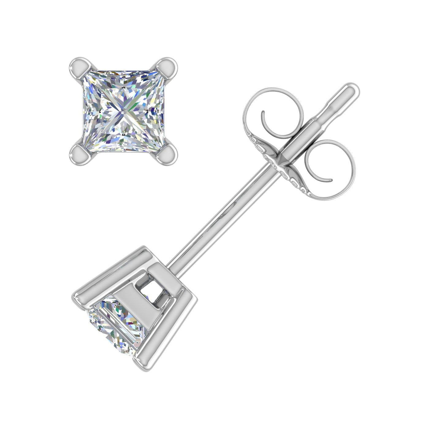 1/2 Carat Princess Cut Diamond Stud Earrings in 14K White Gold - IGI ...
