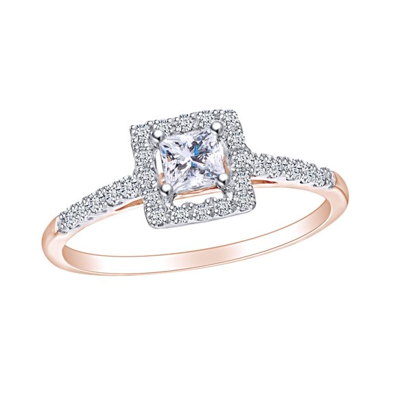 AFFY 1/2 Carat Princess & Round White Natural Diamond Square Frame ...