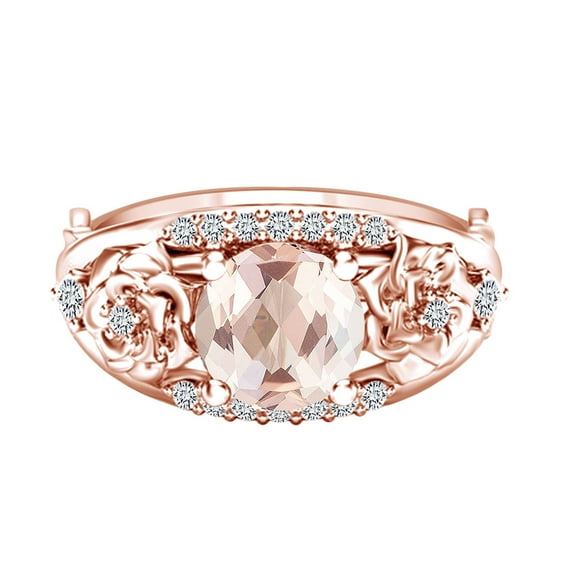 AFFY 1.2 Carat Round Shape Simulated Morganite & Natural Diamond Flower ...