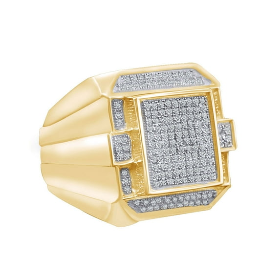 AFFY 1/2 Carat Round Shape White Natural Diamond Men's Ring 10K Yellow ...