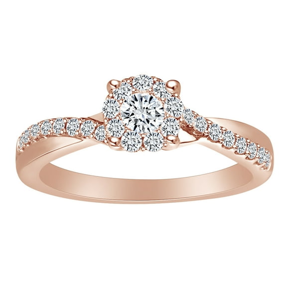 AFFY 0.32 Carat Round Shape White Natural Diamond Sunflower Engagement ...