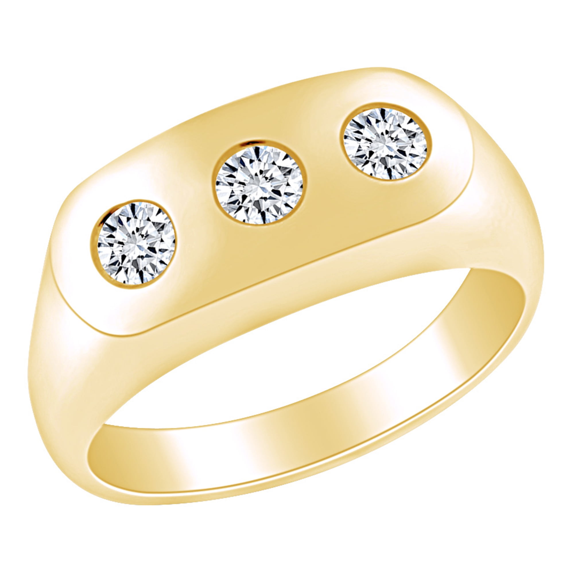 AFFY 1/2 Carat Round White Natural Diamond Three Stone Men's Wedding ...