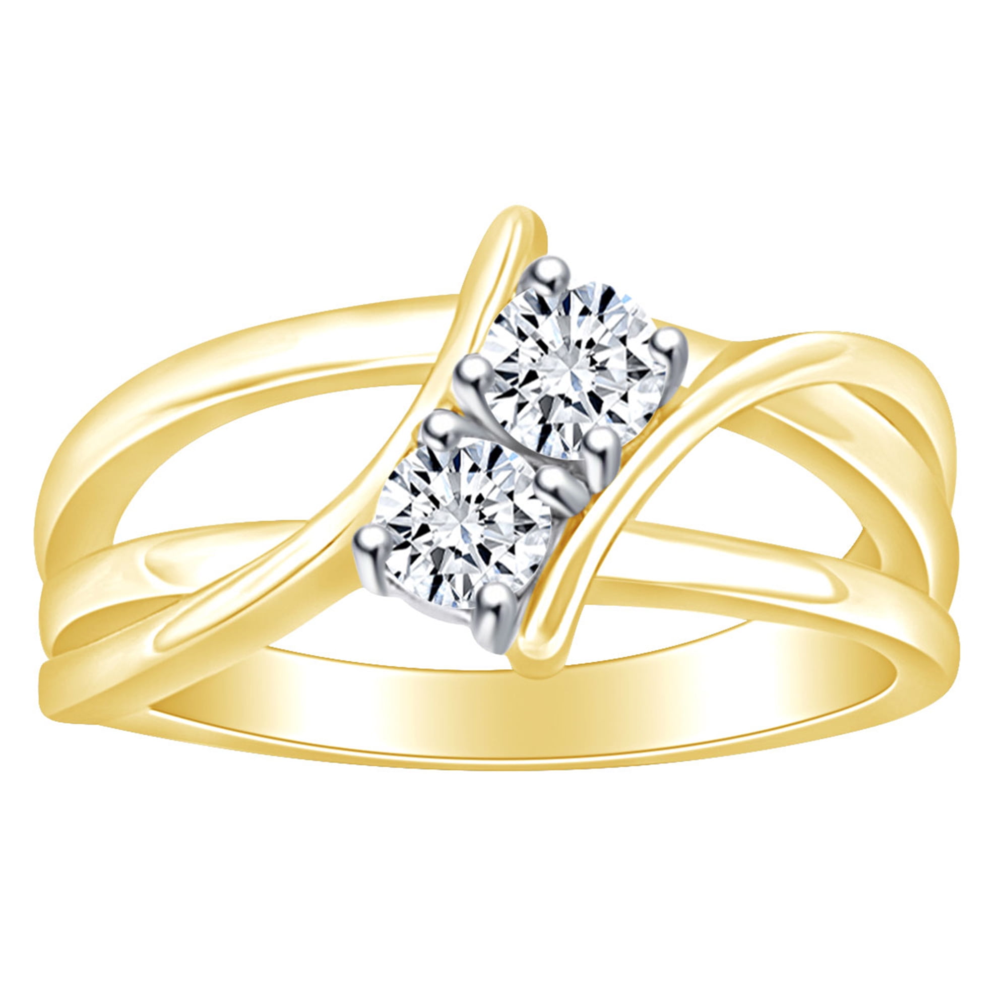 AFFY 1/2 Carat Round White Natural Diamond Two Stone Bypass Wedding ...