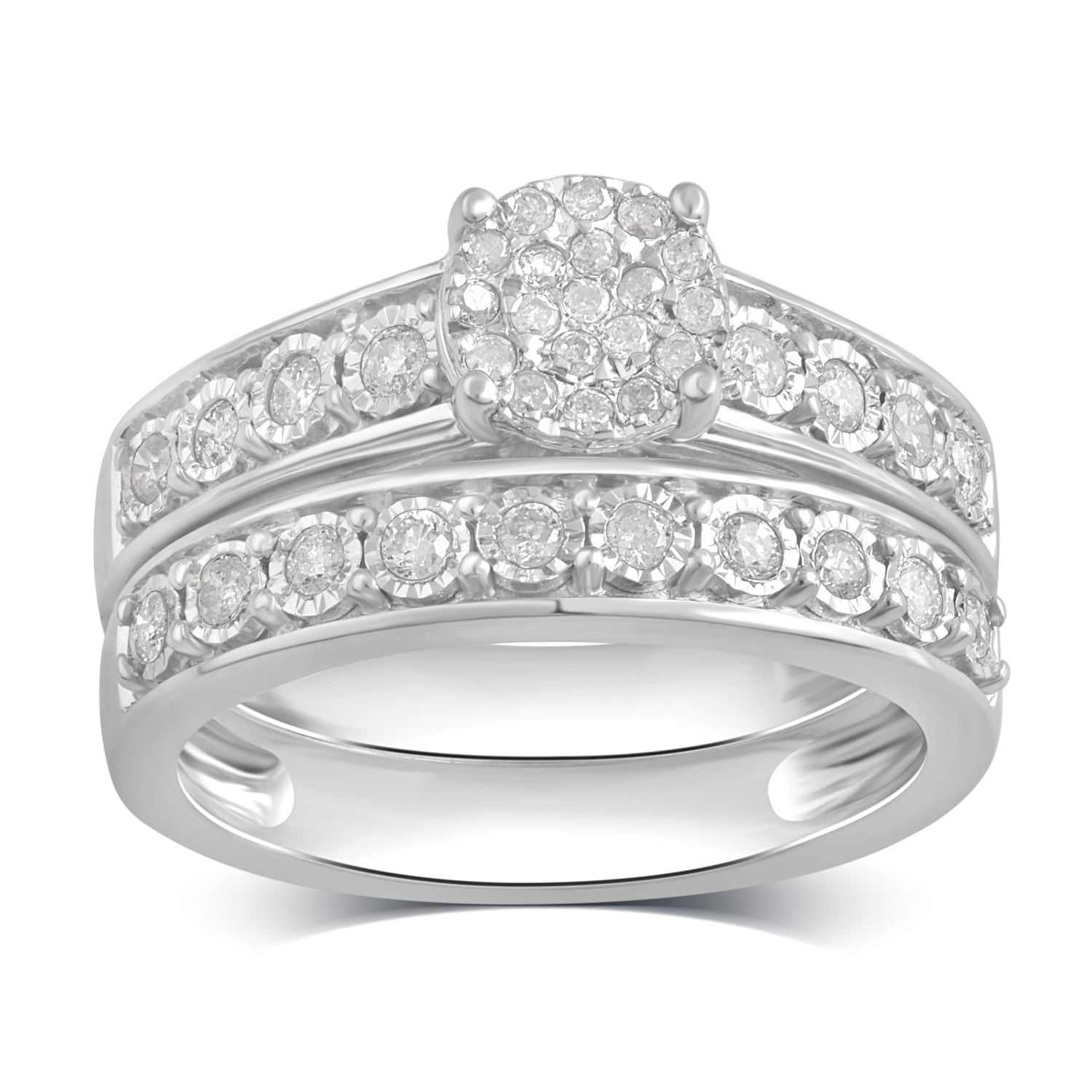 1/2 Carat T.W Diamond Miracle Plate Sterling Silver Bridal Set ...