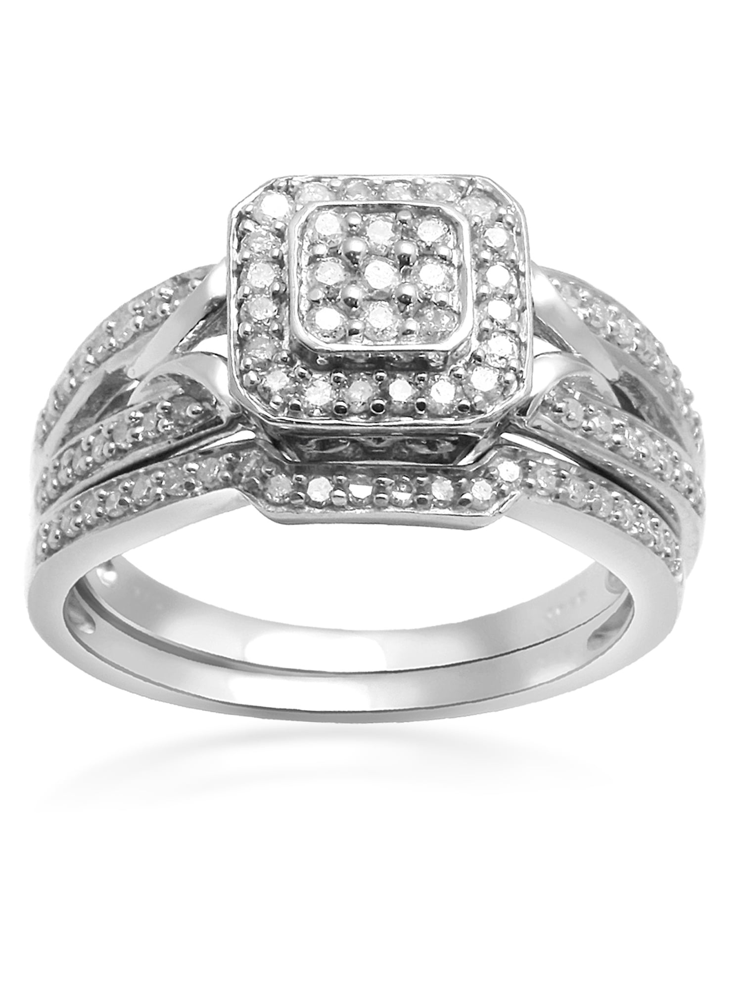 1/2 Carat T.W. Diamond Octagon Head Sterling Silver Bridal Set ...