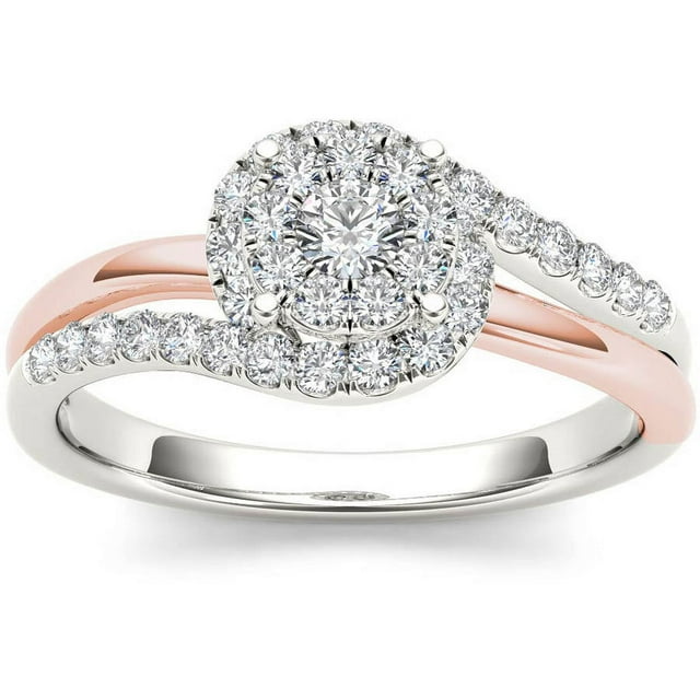 1/2 Carat T.W. Diamond Pink Two-Tone Cluster Bypass 10kt White Gold ...