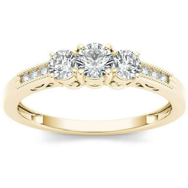 1 2 Carat T W Diamond Three Stone 14kt Yellow Gold Engagement Ring