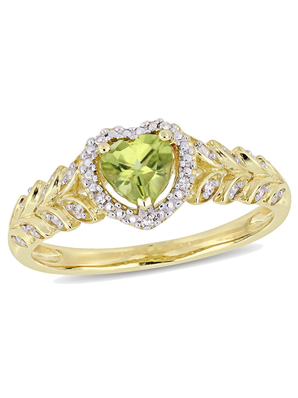 1/2 Carat (cw) Natural Peridot Promise Heart Ring in 10K Yellow Gold ...