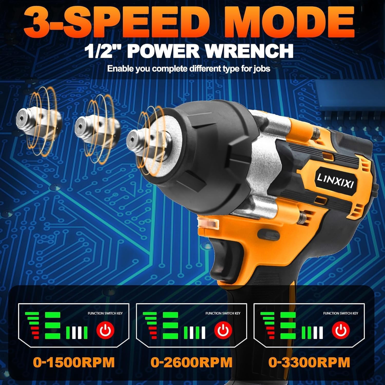 1/2 Cordless Impact Wrench, 1/2 Inch Impact Drive with Brushless Motor ...
