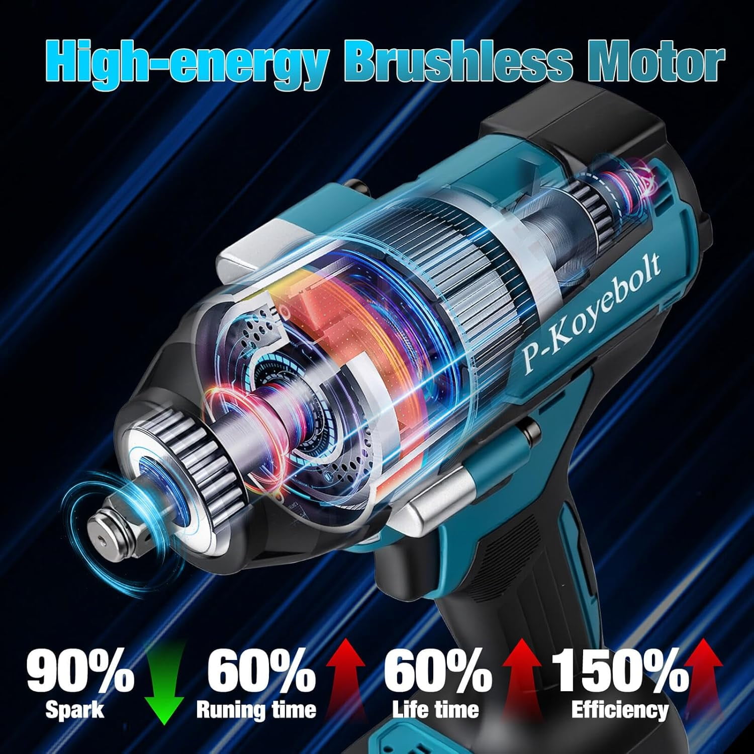 1/2" Cordless Impact Wrench 406 Ft-lbs (550N.m) 21V Brushless Electric ...