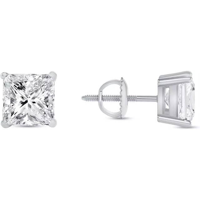 1/2 Ct Princess Cut Diamond Stud Earrings 925 Sterling Silver Screw ...
