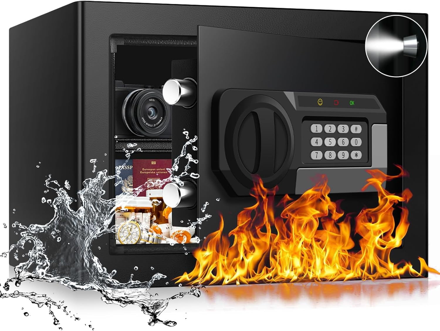 1.2 Cub Small Home Safe Fireproof Waterproofe, Anti-theft Fireproof Safe Box with With ...