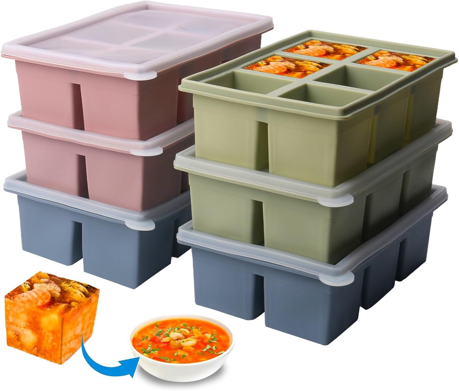 1/2 Cup Silicone Freezer Tray With Lid,Silicone Freezer Molds 3-Pack ...