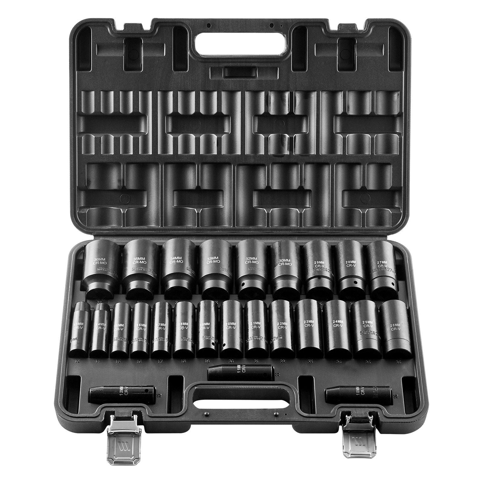 1/2" Drive 26-Piece Deep Impact Socket Set Metric 11mm-36mm, Cr-V Steel, 6-Point, Storage Case ...