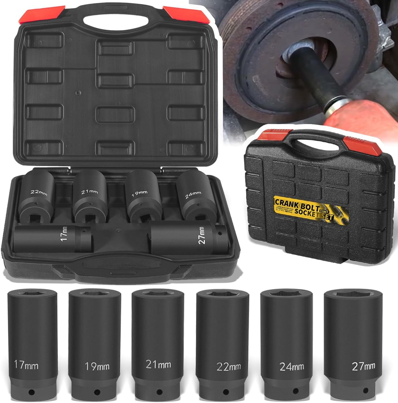 1/2" Drive Crank Bolt Socket Set, 17MM, 19MM, 21MM, 22MM, 24MM 27MM ...