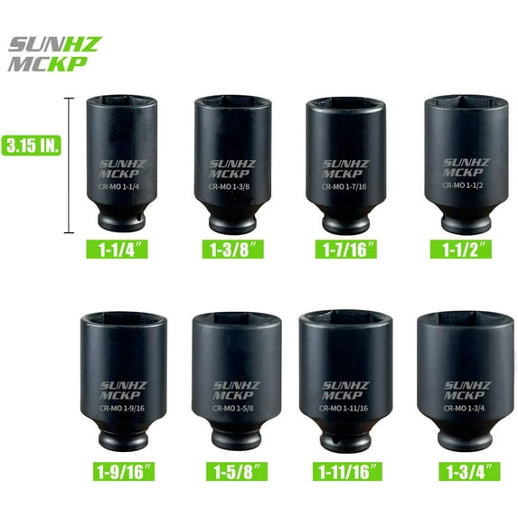 1/2" Drive Deep 6-Point Socket Set, Molybdenum Steel, 8-Piece SAE ...