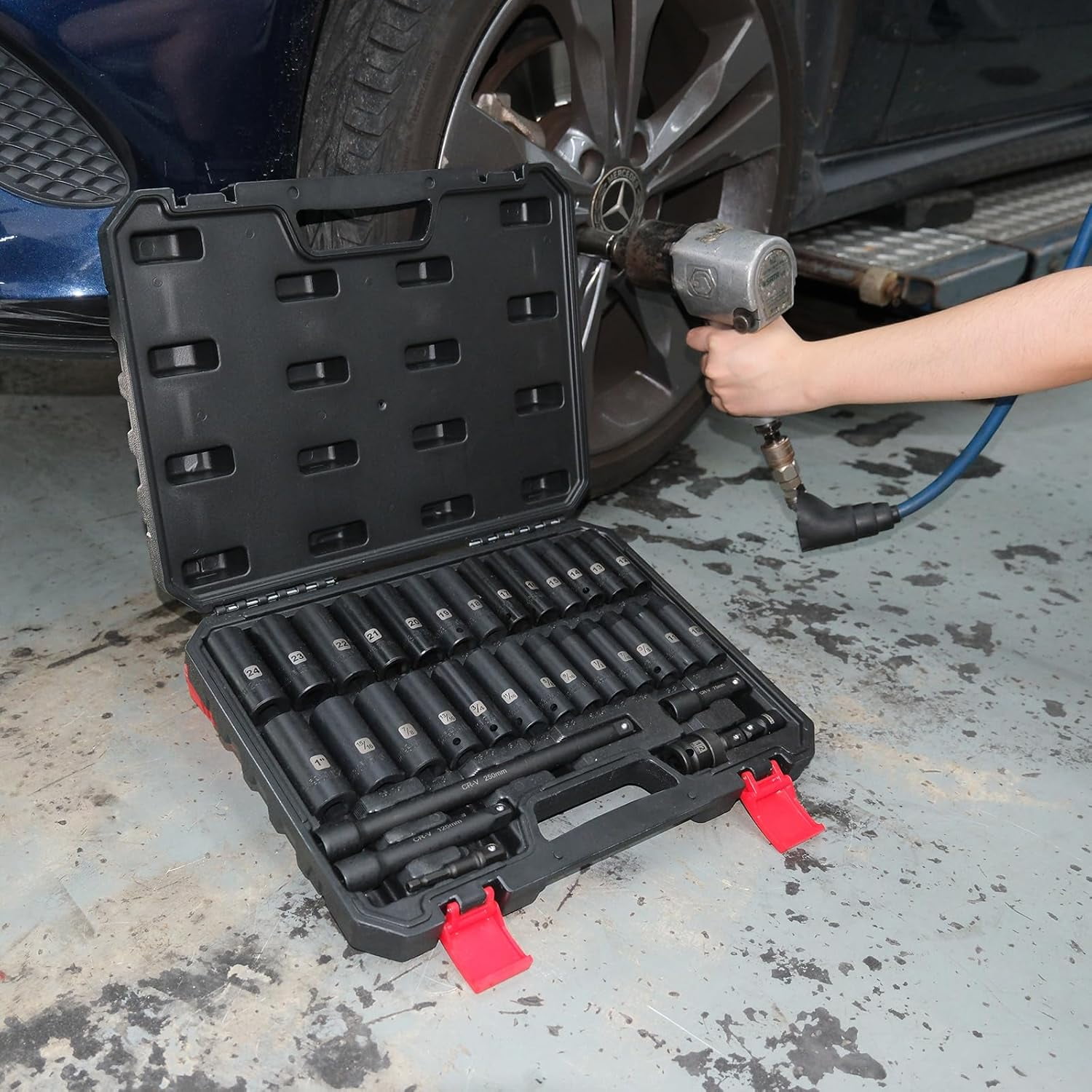 1/2" Drive Impact Deep Socket Set, SAE (3/8 to 1 inch) and Metric (10 ...
