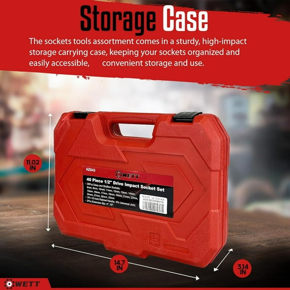 1/2" Drive Impact Socket Set, 40Pcs Metric Socket Wrench Set (8-32mm ...