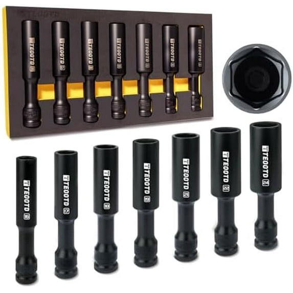 1/2" Drive Impact Socket Set, 7 Piece 5.1in Integrated Long Metric Deep ...