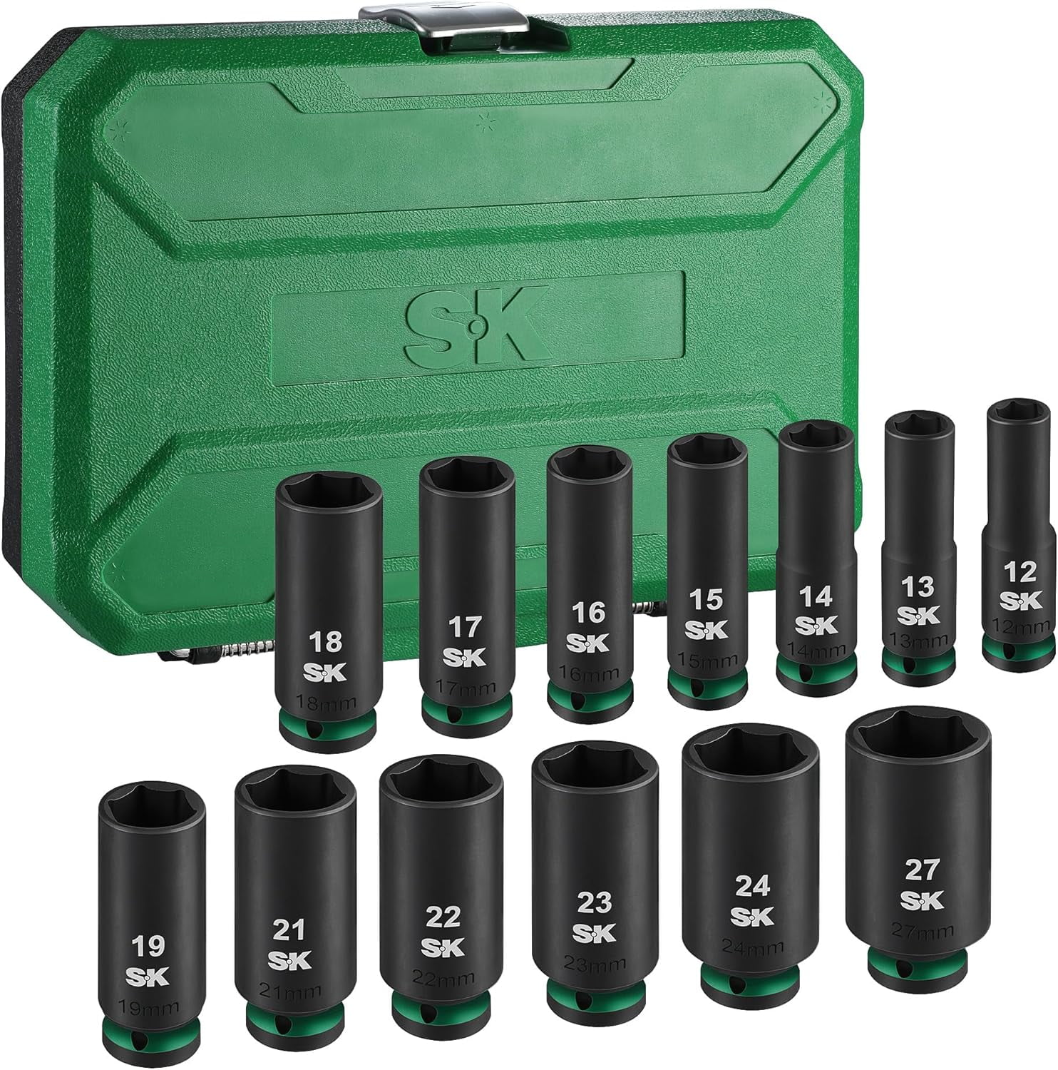 1/2" Drive Impact Socket Set, Deep Metric Sockets, 13-Piece 12-27mm ...