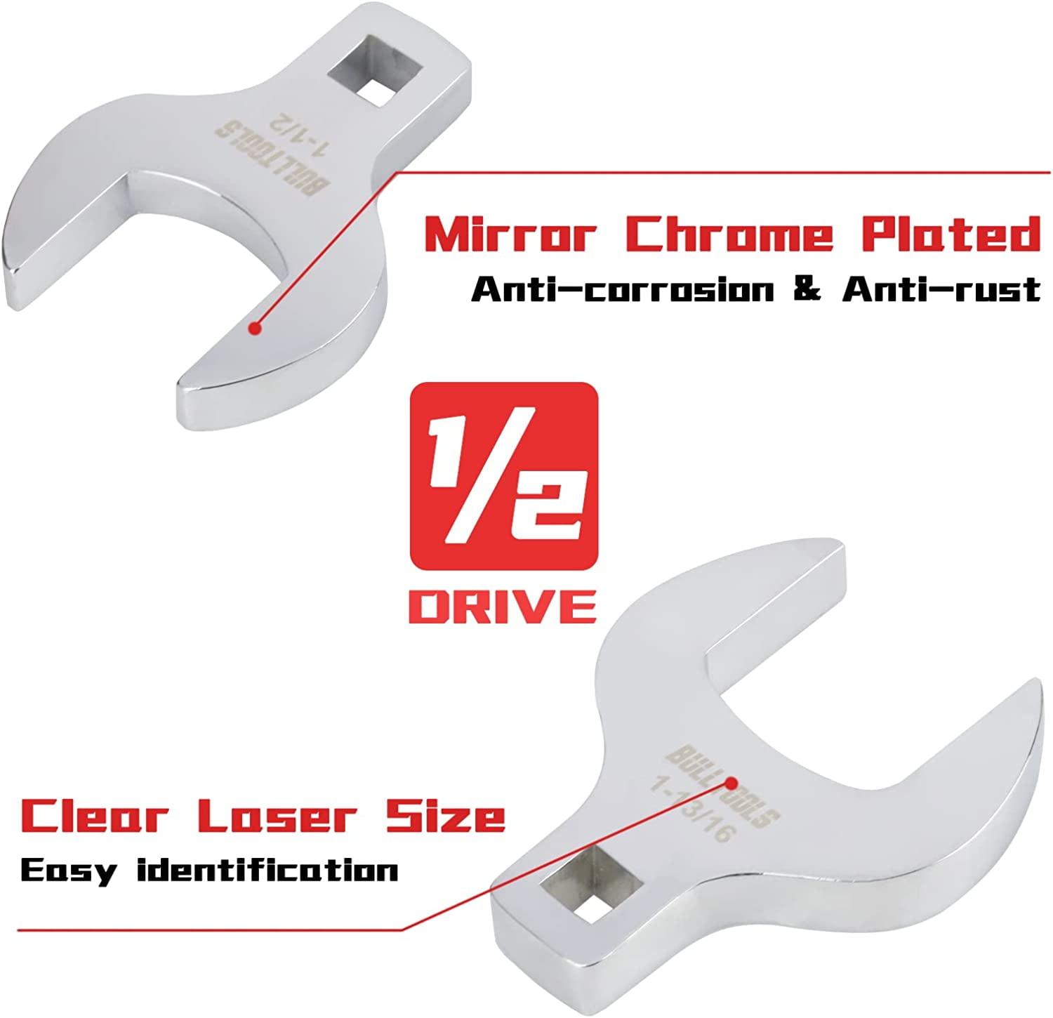 1/2" Drive Jumbo Crowfoot Wrench Set, 14-Piece SAE Crows Foot Wrench ...