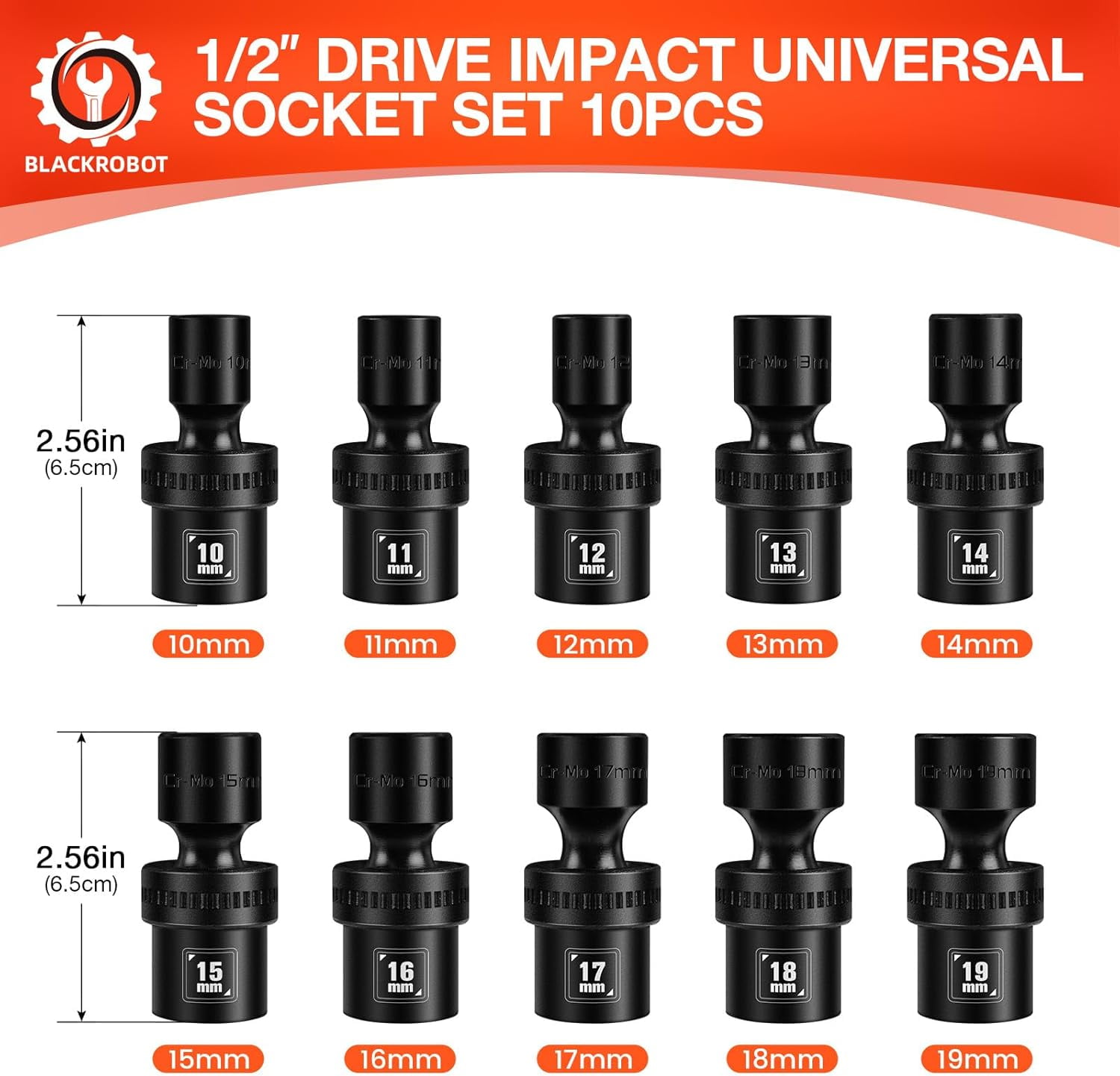 1/2" Drive Swivel Socket Set, 10 Pieces Shallow Universal Impact Socket ...