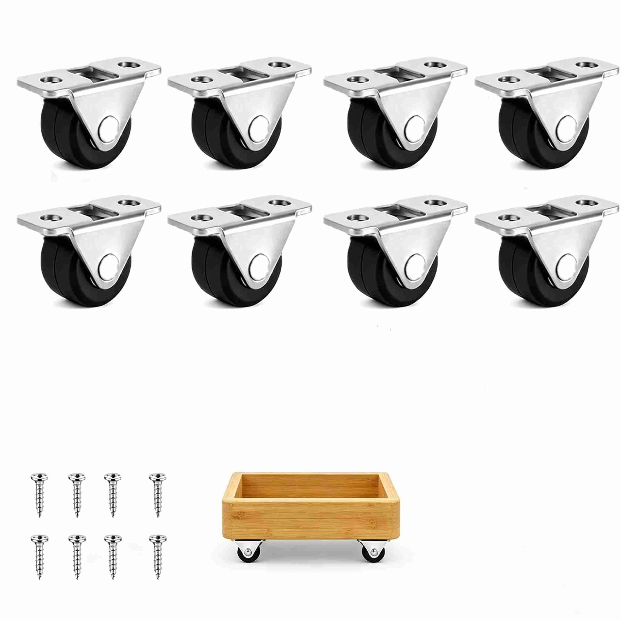 1/2" Fixed Rubber Caster Wheels, 8Pcs Rigid Non-Swivel Casters, Quiet ...