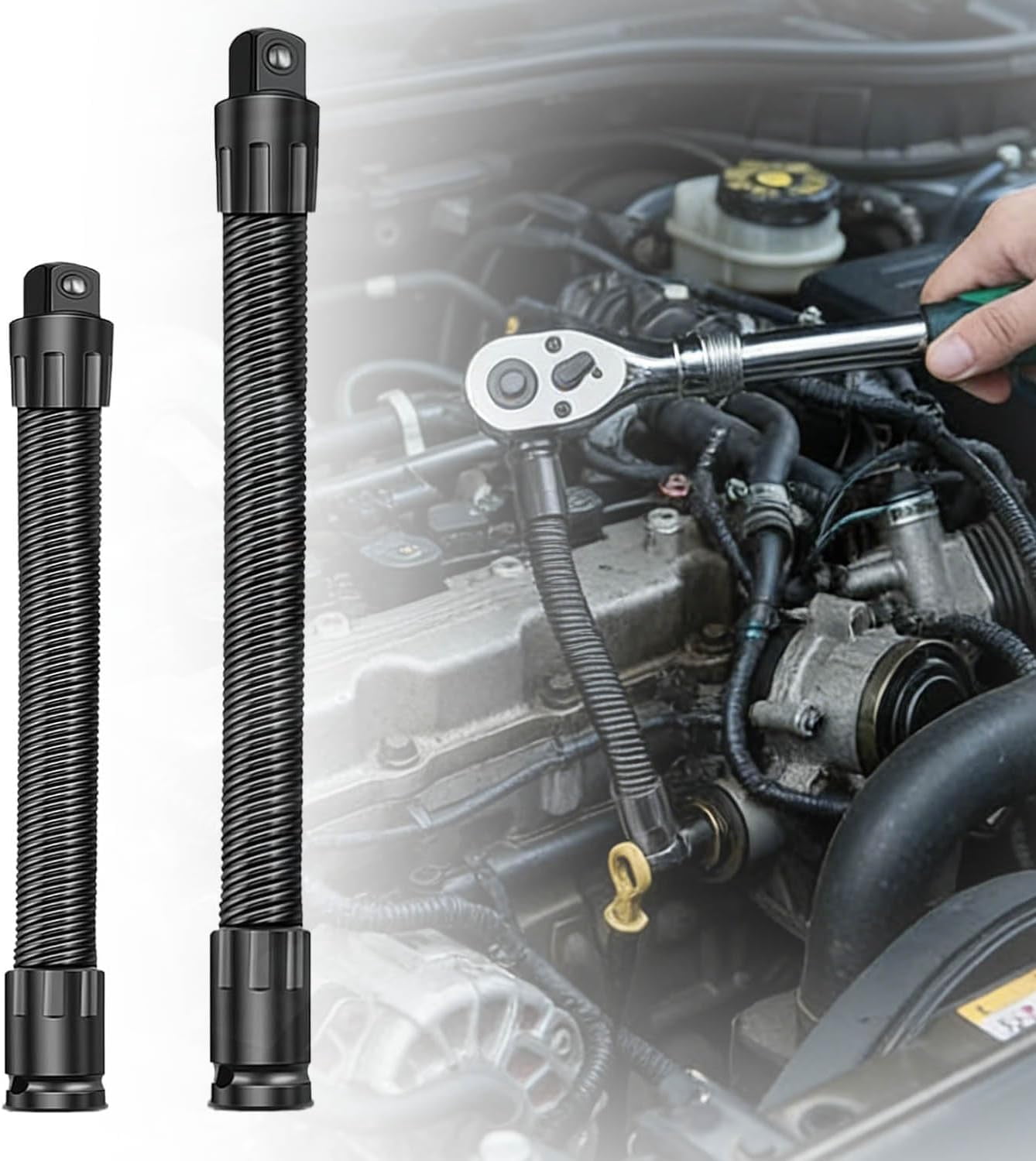 1/2 Flexible Shaft Extension Extender Torque Socket, Spring Steel Shaft ...