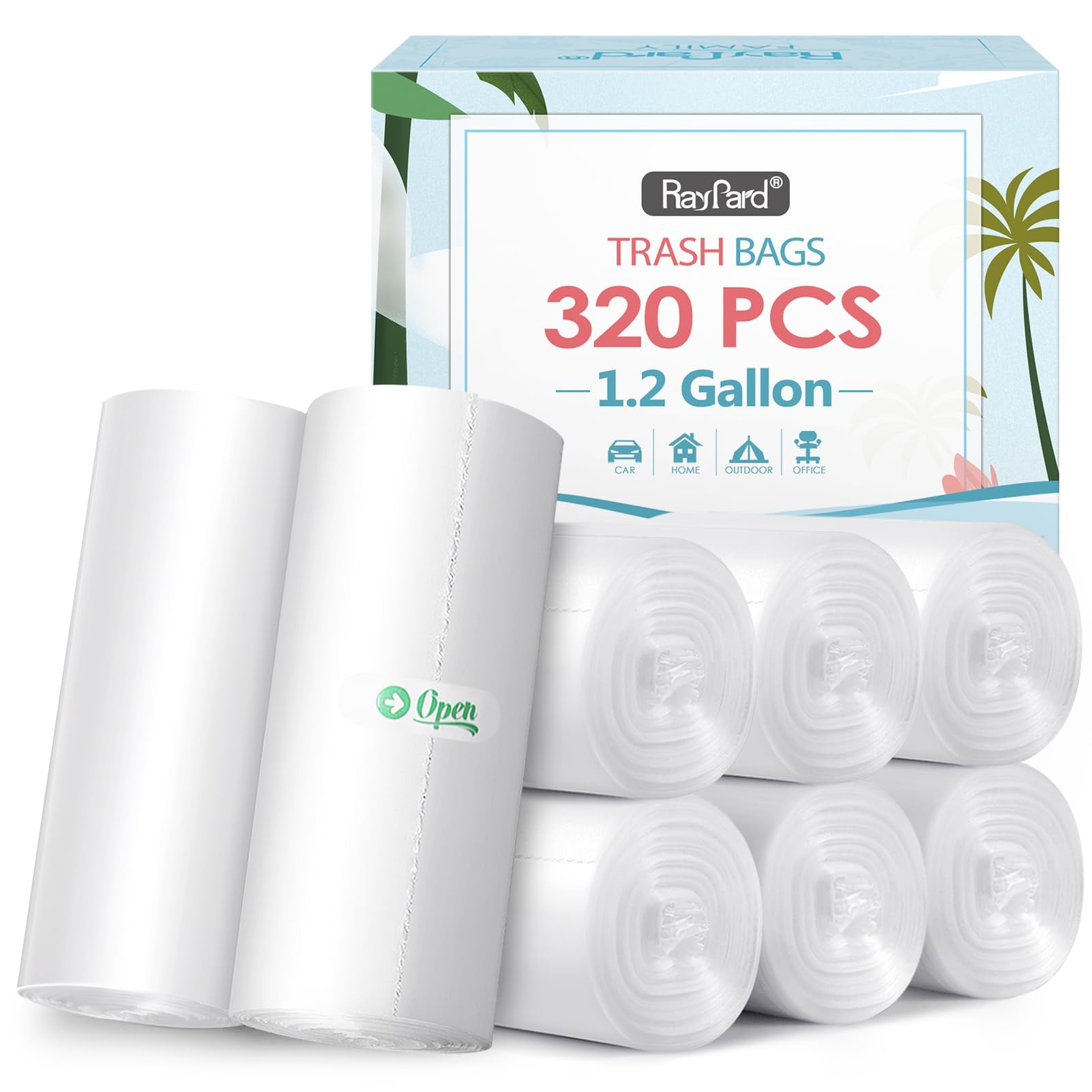 1.2 Gallon 320 Counts Strong Trash Bags Garbage Bags by RayPard, fit ...