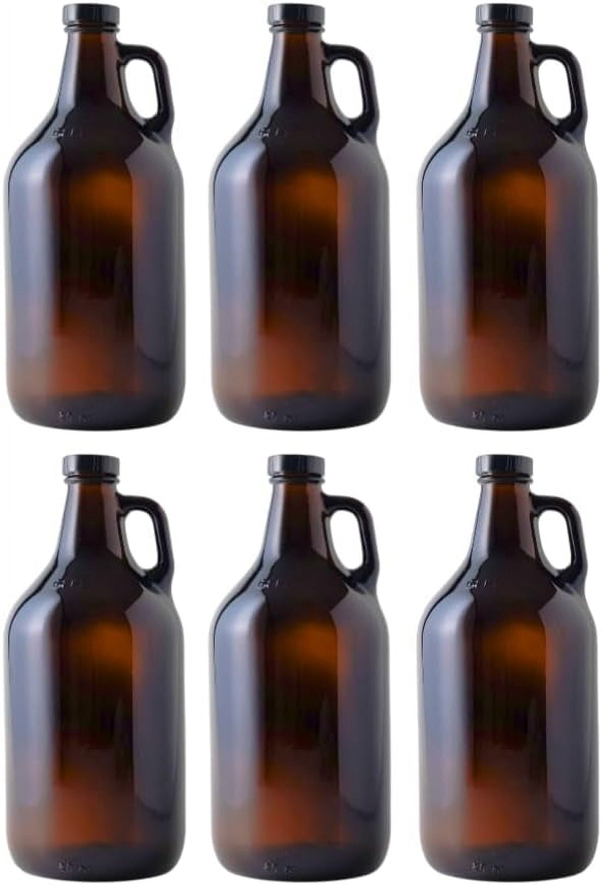 1/2 Gallon Amber Growlers (Case of 6), 64oz, Brown with 6 Polyseal Caps ...