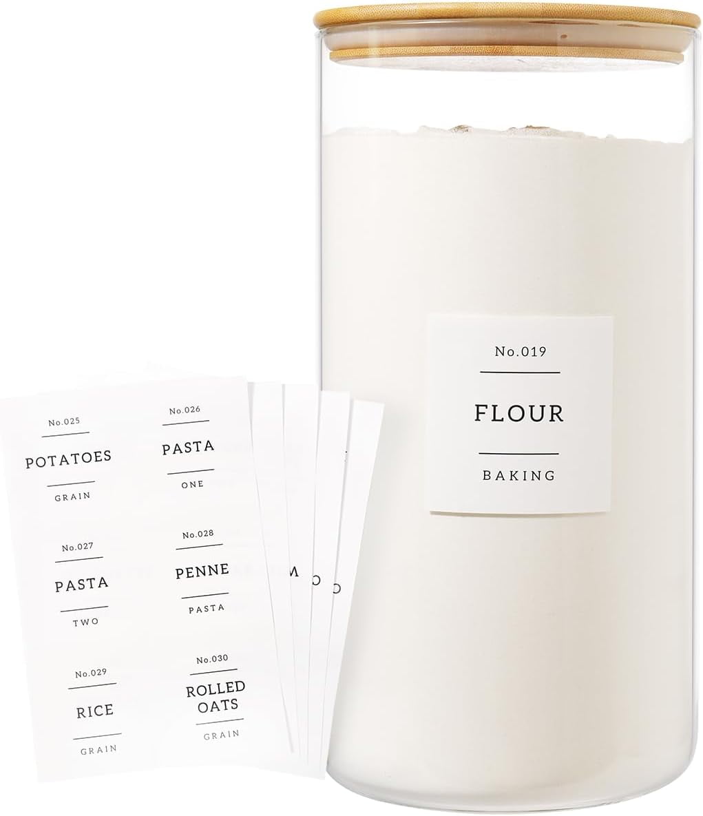 1.2 Gallon Large Glass Grain Storage Container with Airtight Bamboo Lid ...