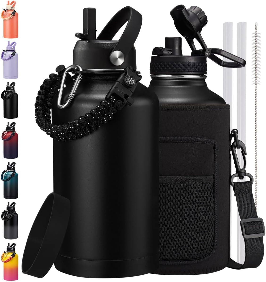 1/2 Gallon Water Bottle Insulated - Keep Cold 48H, with Carrier Pouch ...