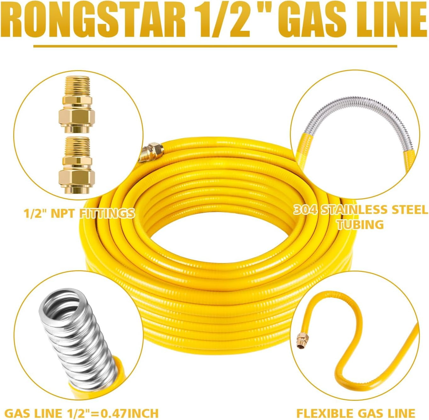 1/2" Gas Line, 37ft CSST Gas Line, Corrugated Stainless Steel Tubing ...