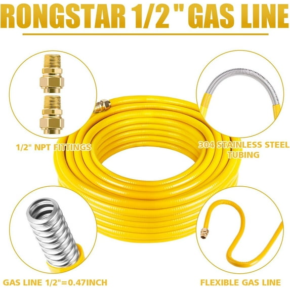 1/2" Gas Line, 37ft CSST Gas Line, Corrugated Stainless Steel Tubing ...