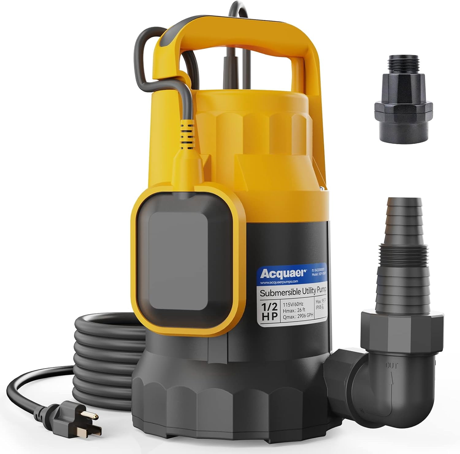 1/2 HP Utility Pump 2906 GPH Submersible Sump Pump with Automatic Float ...