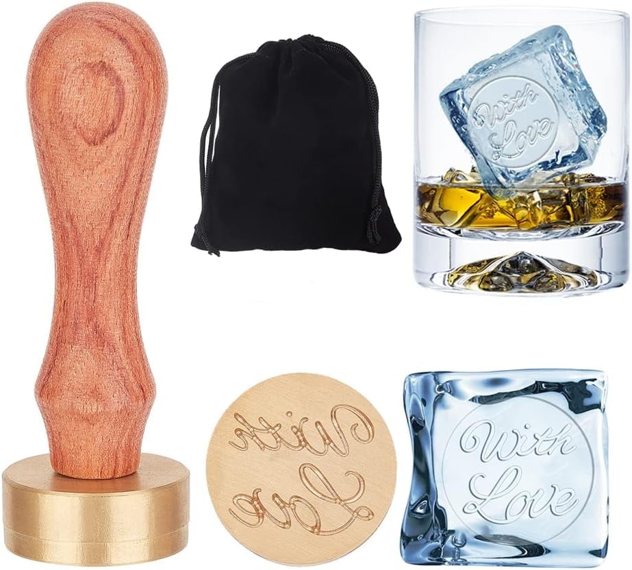 1.2" Ice Stamp Ice Cube Stamp with Removable Brass Head and Pear Wood ...