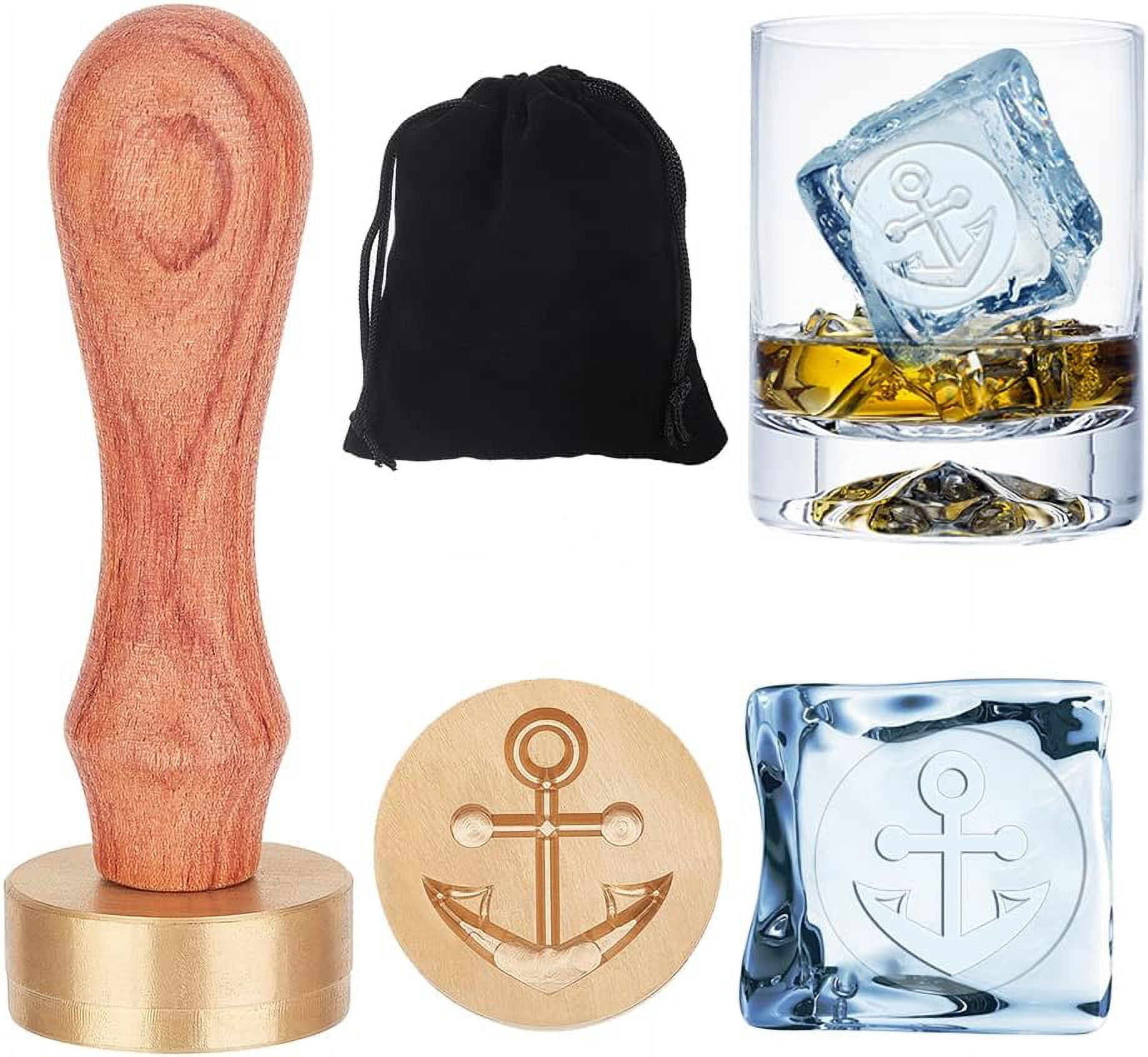 1.2" Ice Stamp Ice Cube Stamp with Removable Brass Head and Pear Wood ...