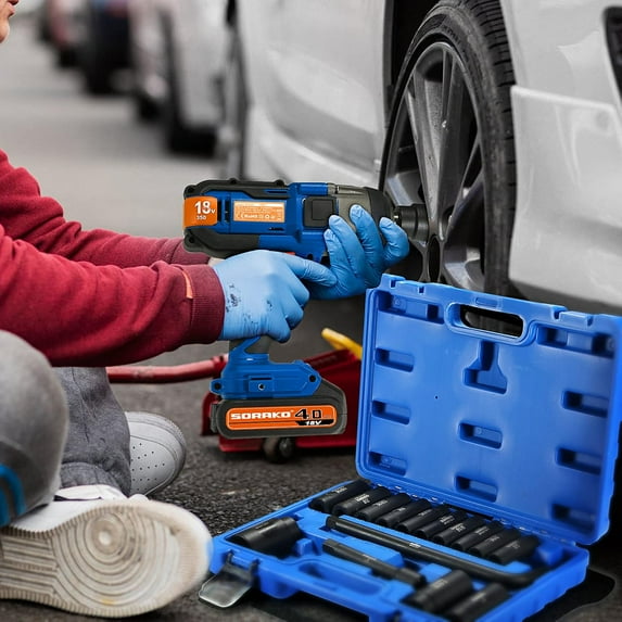 1/2" Impact Socket Set with 16 PCS SAE Deep Sockets, 5" Extension Bar ...