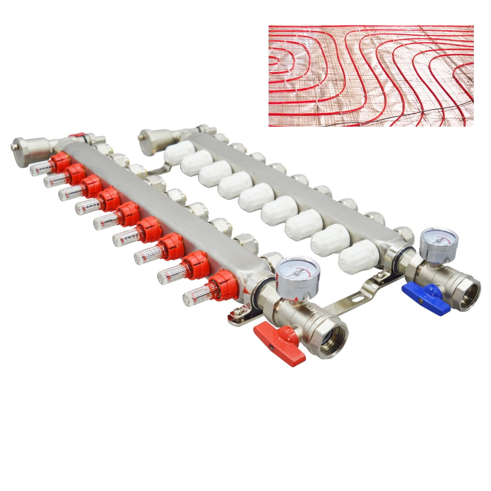 1/2 Inch 9-Branch PEX Radiant Floor Heating Manifold Set Geothermal ...