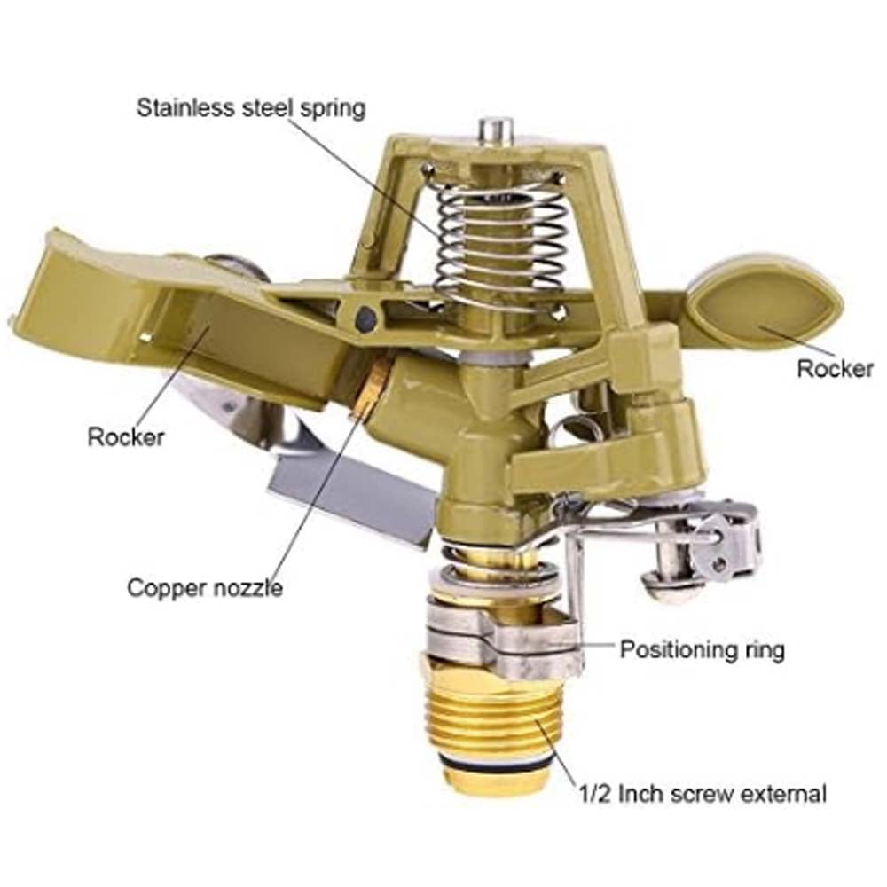 1/2 Inch Brass Impact Sprinkler Head, Heavy Duty Sprinkler Head with ...