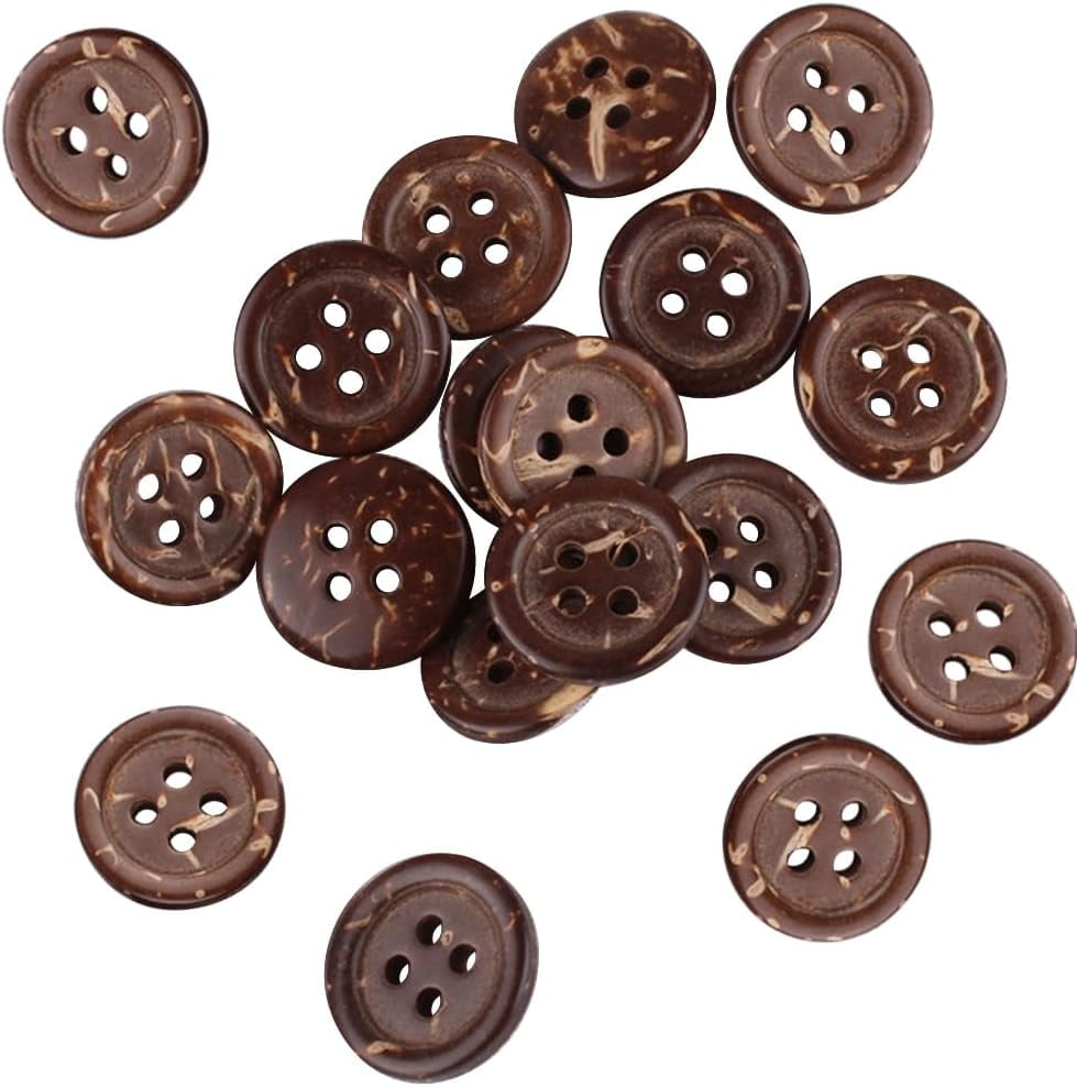 1/2 Inch Brown Coconut Button Wooden Buttons Small Natural Wood 4 Holes ...