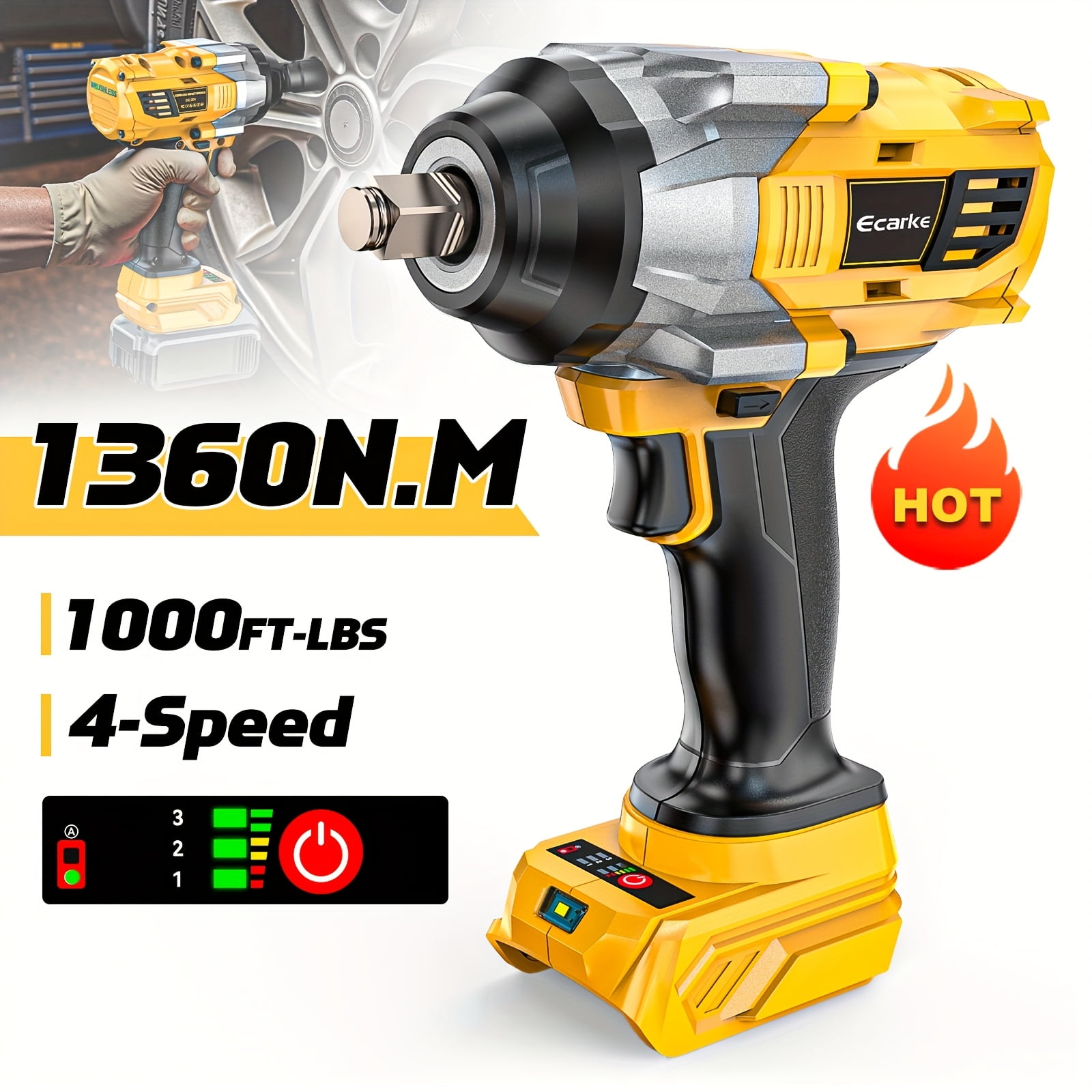 1/2 Inch Cordless Impact Wrench Compatible with Dewalt 20V Battery ...
